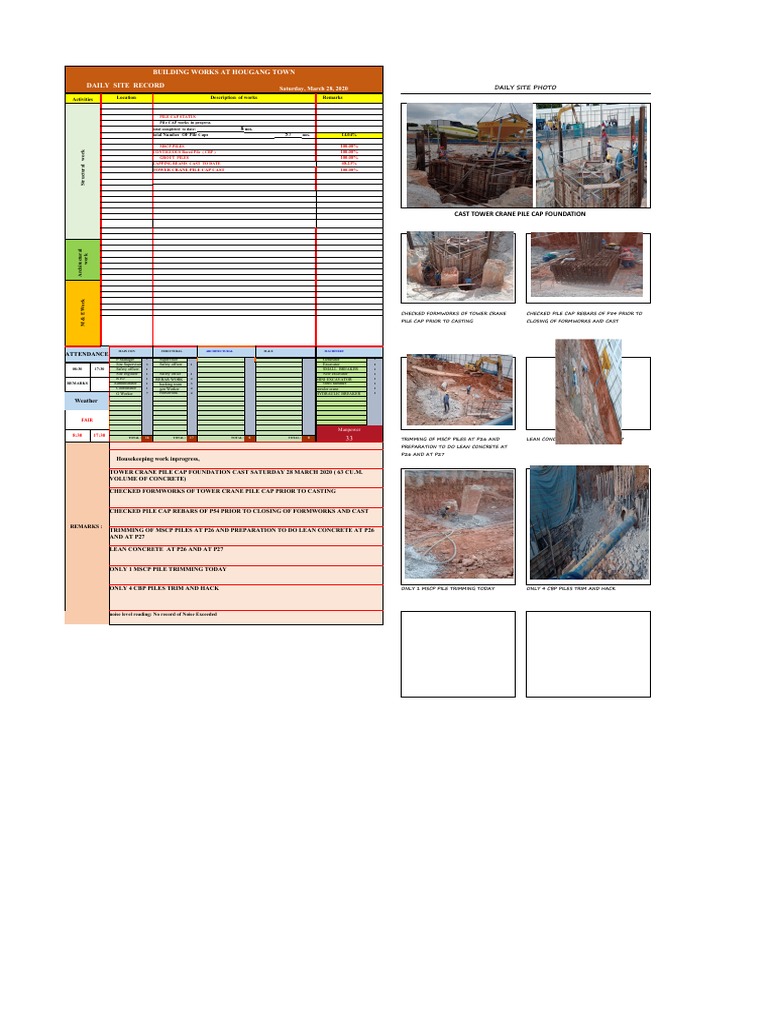 Hougang Town Building Site Daily Report | PDF | Deep Foundation ...