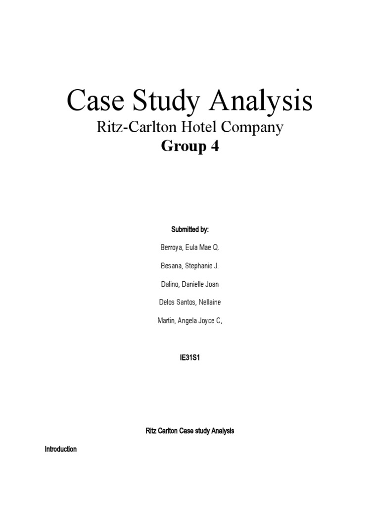Case Study Analysis: Ritz-Carlton Hotel Company | PDF | Hotel ...