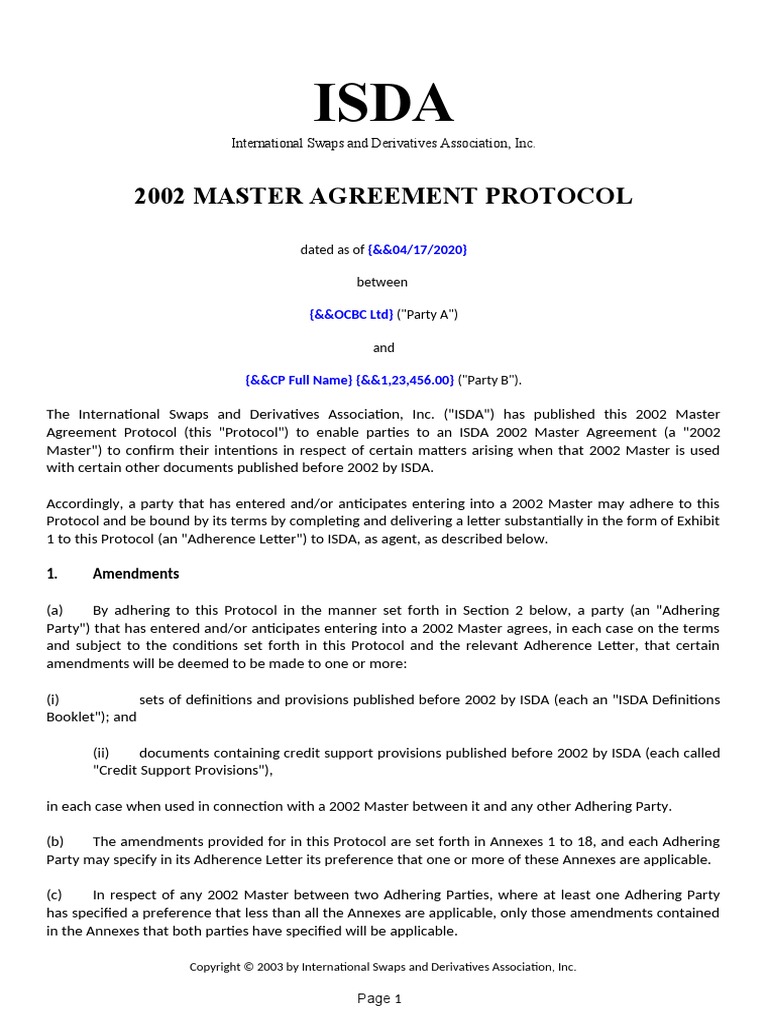 2002 Master Agreement Protocol: International Swaps and Derivatives ...