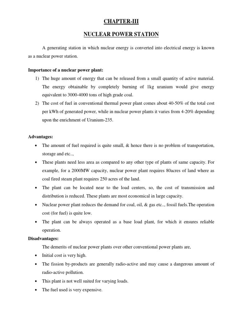 Chapter-Iii Nuclear Power Station | PDF | Nuclear Reactor | Nuclear Fission