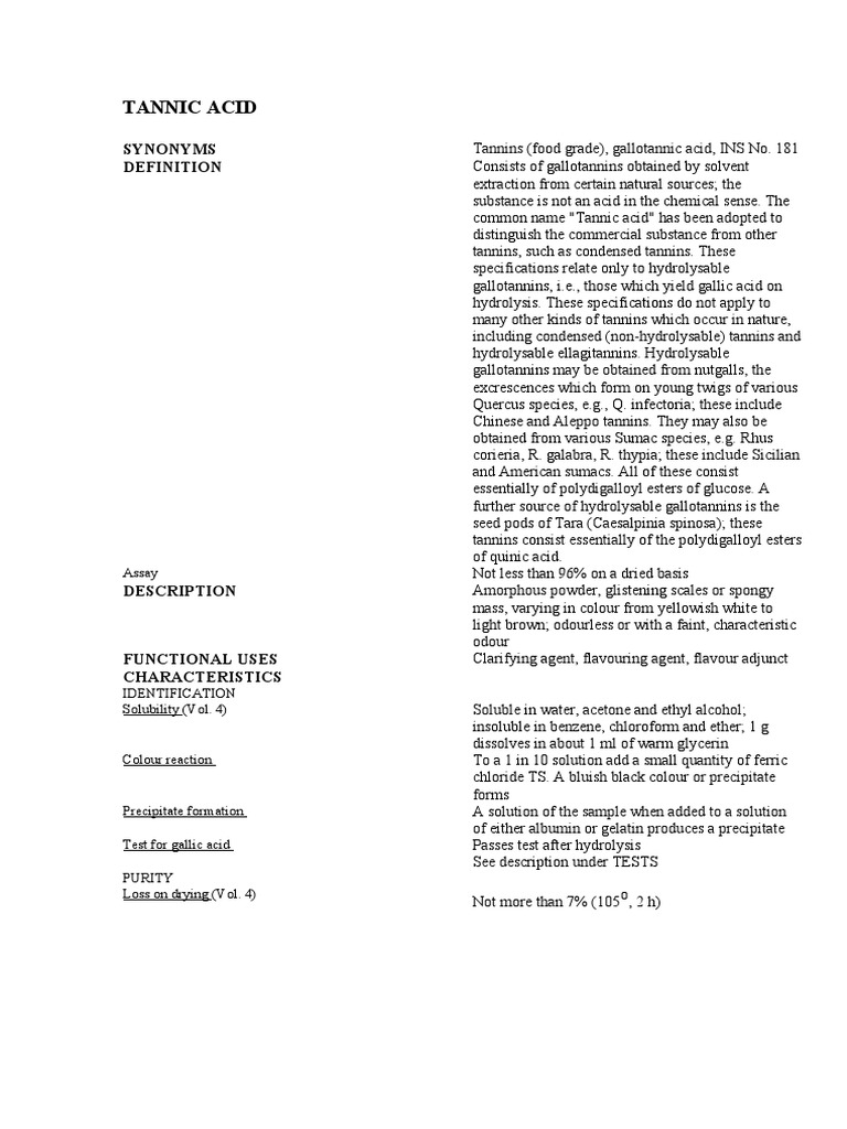 Tannic Acid: Synonyms | PDF | Organic Compounds | Chemical Compounds
