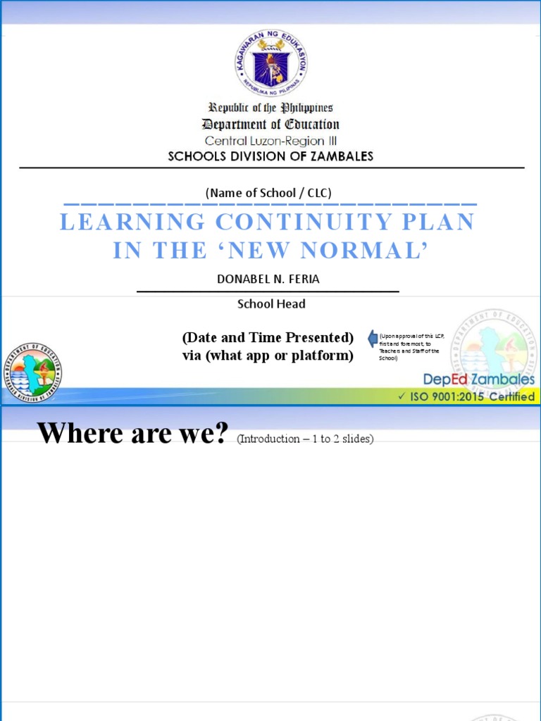 Edited School - CLCs LCP Template - DepEd Zambales - New Normal | PDF ...