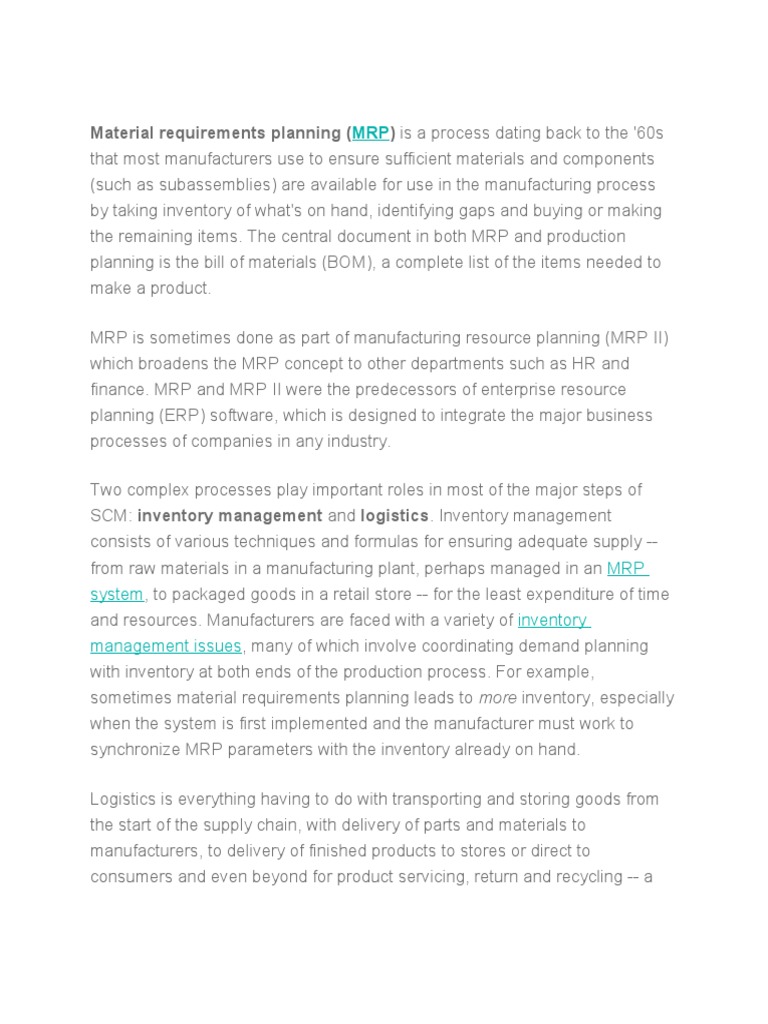 Material Requirements Planning | PDF | Supply Chain Management ...