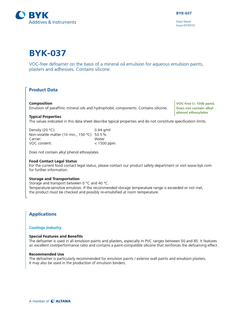 Byk-037 TDS (En) | PDF | Silicone | Paint