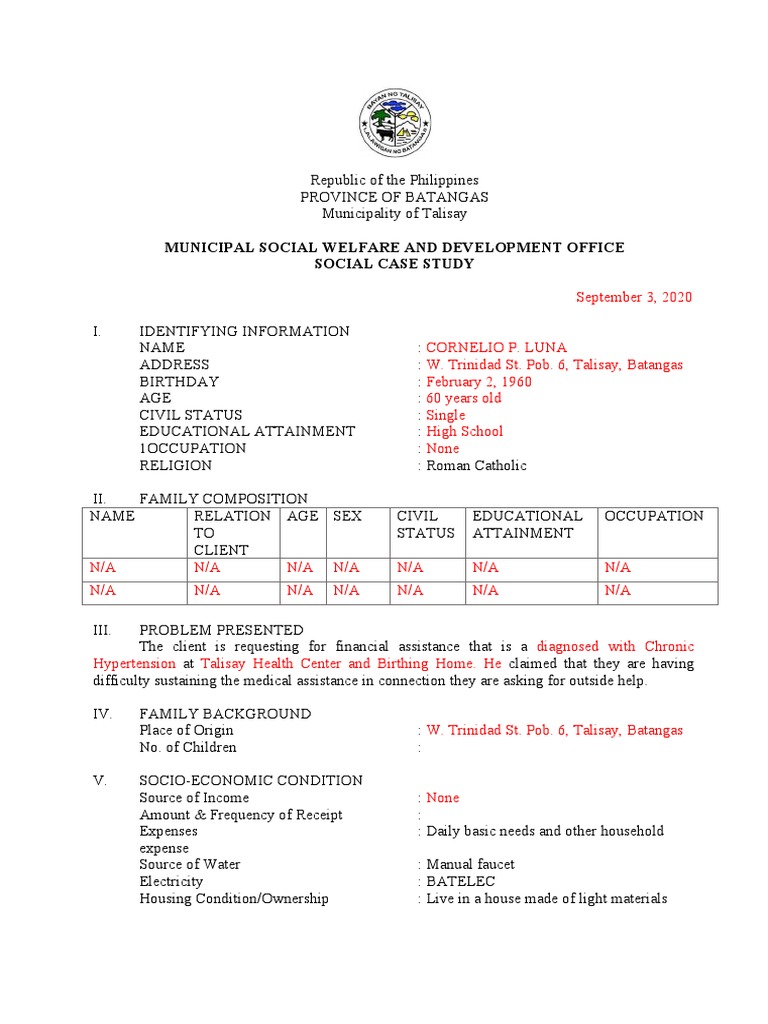 Social Case Study for Medical Assistance | PDF | Policy