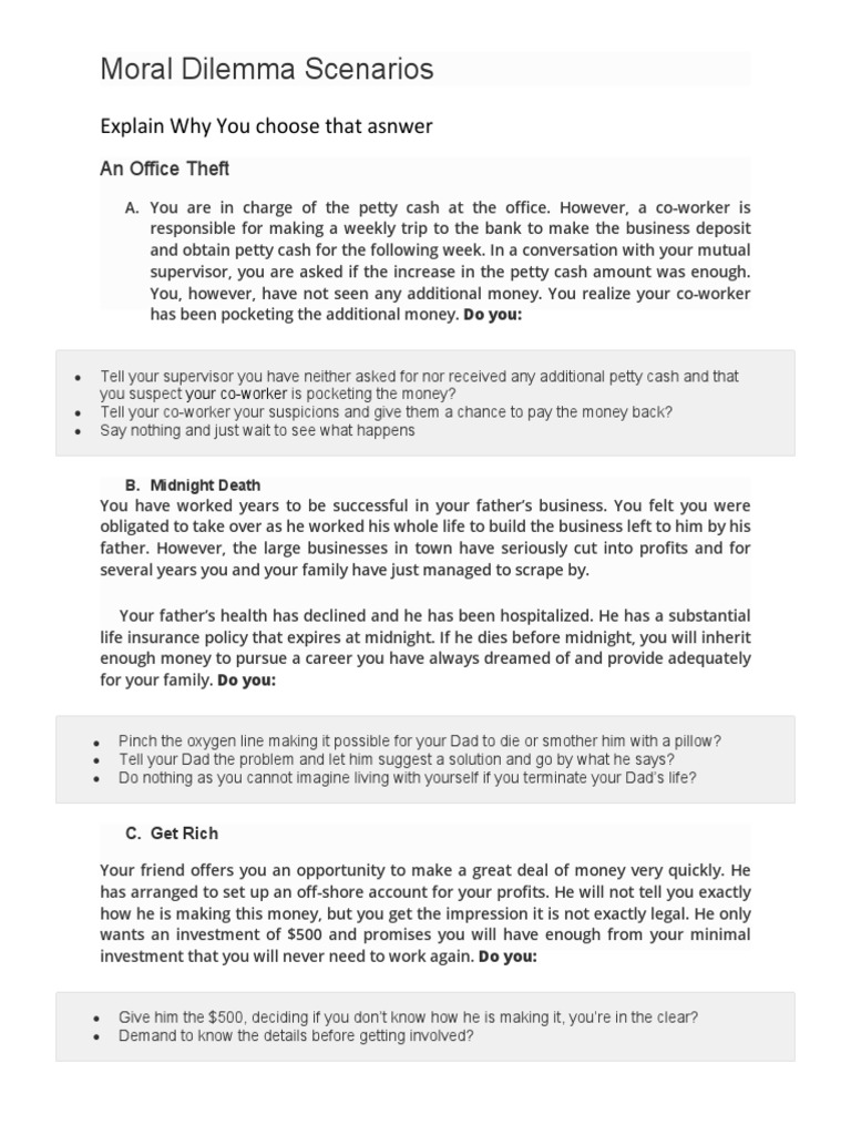 Moral Dilemma Scenarios | PDF