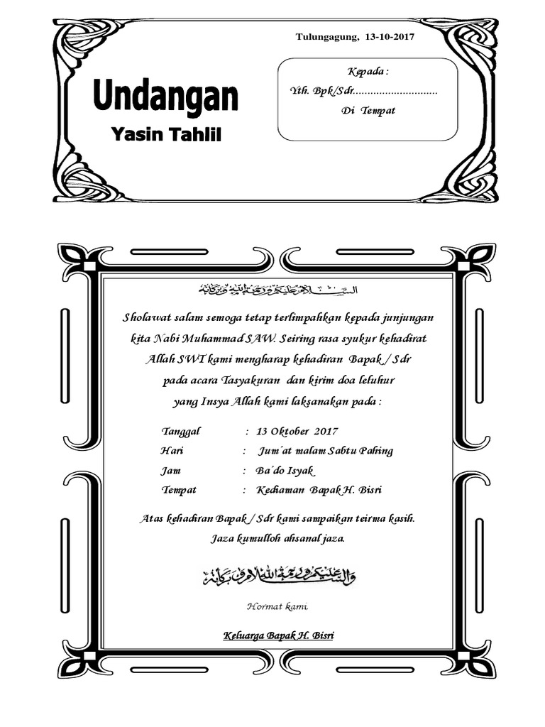 Undangan Yasin Tahlil PDF | PDF