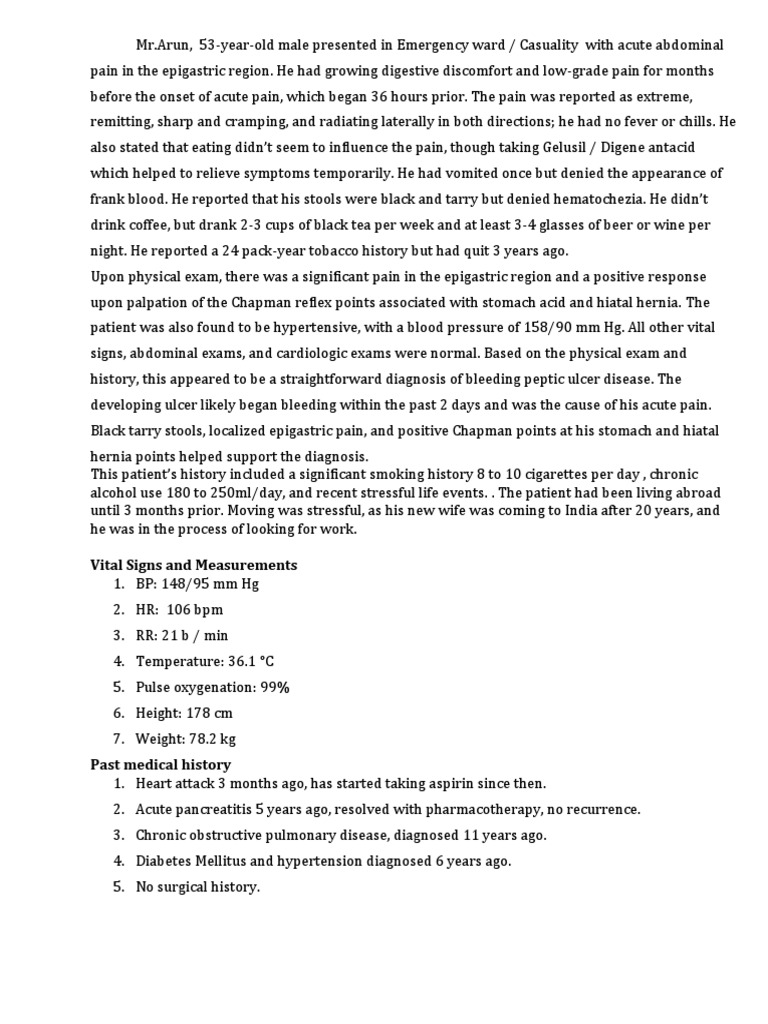 Case Scenario Peptic Ulcer | PDF | Medical Specialties | Clinical Medicine