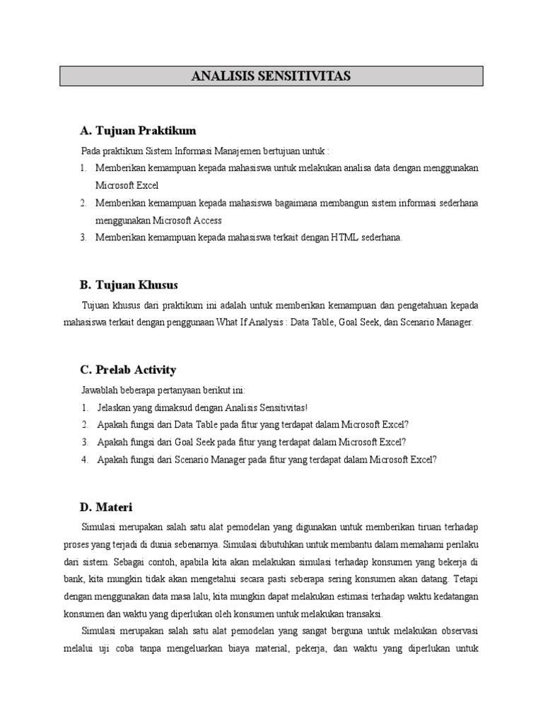 Sensitivitas Analysis Dengan Microsoft Excel | PDF