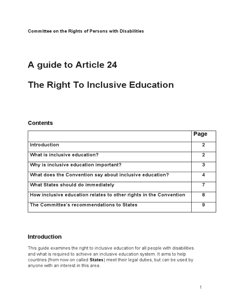 A Guide To Article 24 The Right To Inclusive Education: Committee On ...