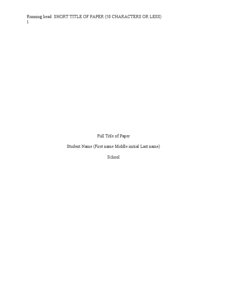 Running Head: Short Title of Paper (50 Characters or Less) 1 | PDF ...