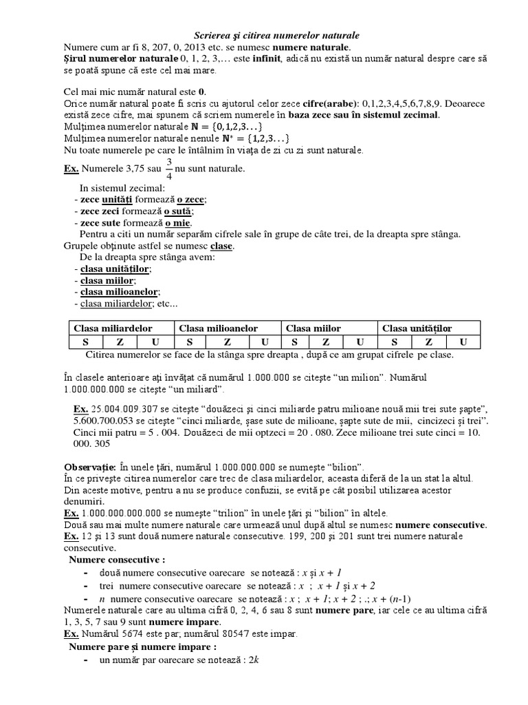 1.scrierea Şi Citirea Numerelor Naturale | PDF