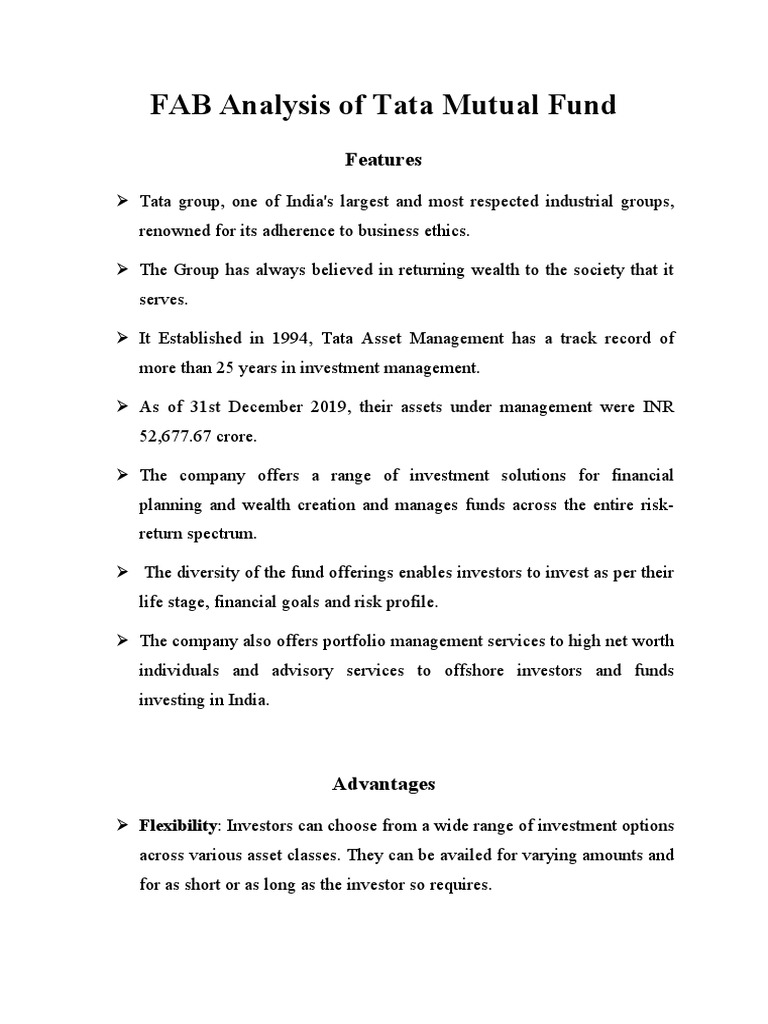 FAB Analysis of TATA | PDF | Investor | Investment Management