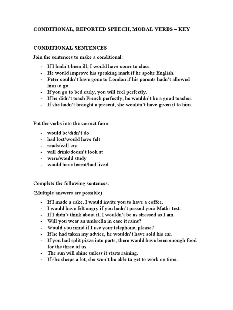 Conditional, Reported Speech, Modal Verbs Key Guide | PDF | Languages