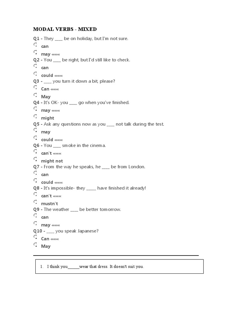 Modal Verbs - Mixed Practice Questions and Exercises | PDF