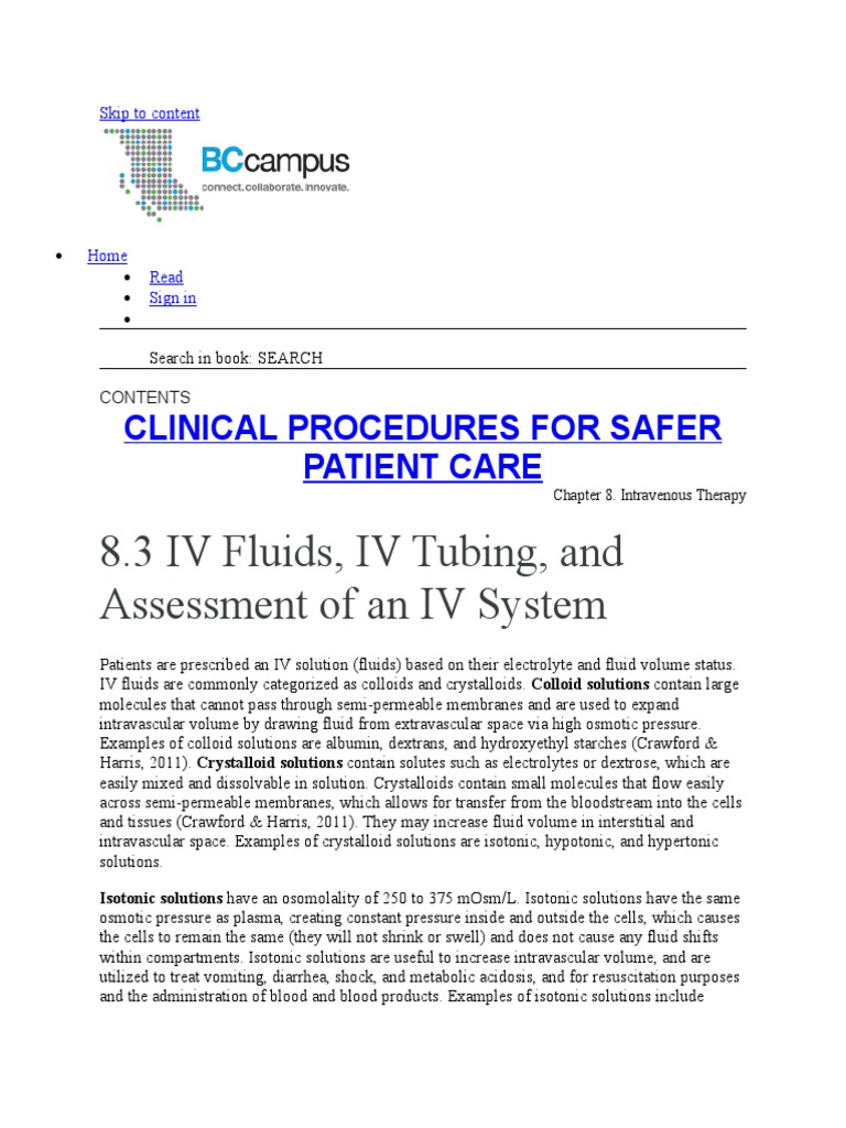 8.3 IV Fluids, IV Tubing, and Assessment of An IV System: Clinical ...