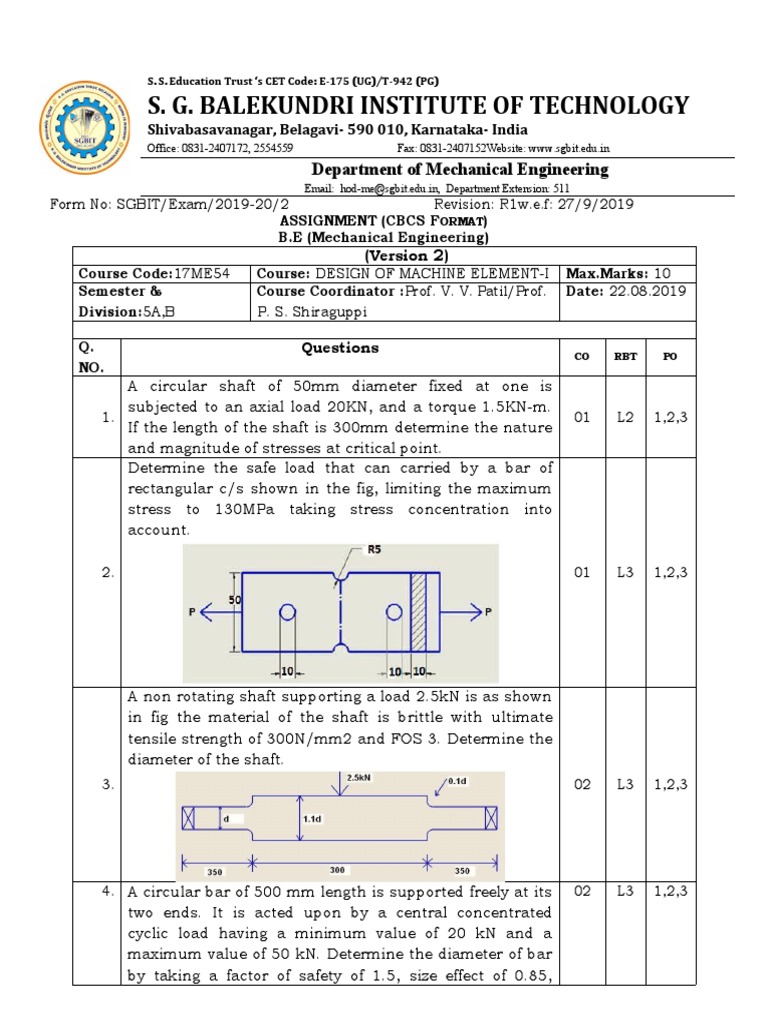 S. G. Balekundri Institute of Technology: Department of Mechanical ...