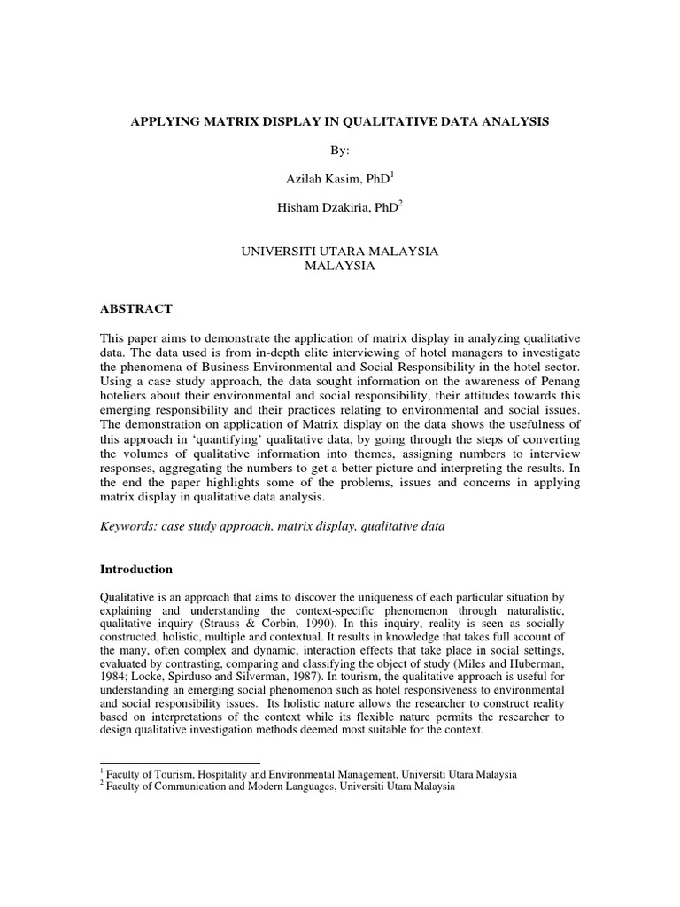 Matrix Display of Qualitative Data PDF | PDF | Qualitative Research ...