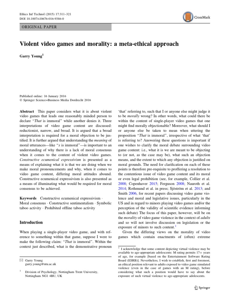 Violent Video Games and Morality: A Meta-Ethical Approach | PDF | Video ...