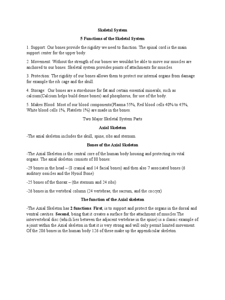 Skeletal System 5 Functions of The Skeletal System | PDF | Skeleton ...