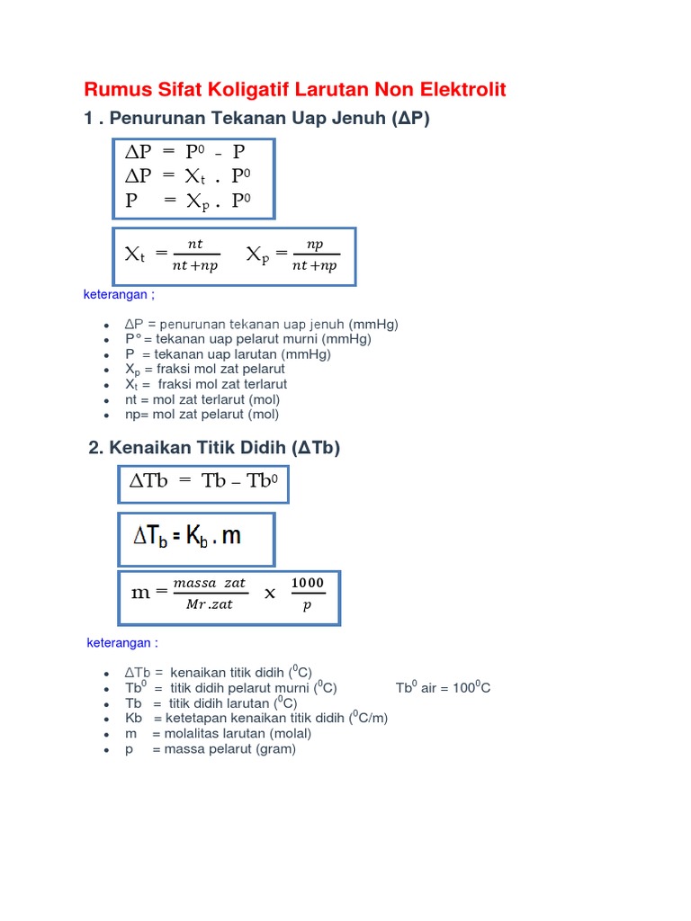 Rumus Sifat Koligatif Larutan Non Elektrolit Dan Elektrolit | PDF