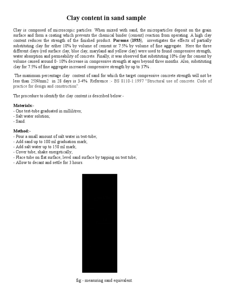 Clay Content Analysis in Sand Samples | PDF