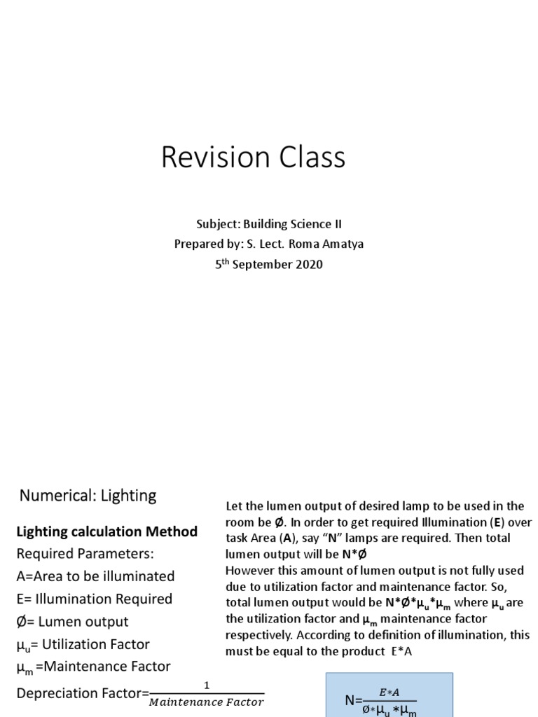 Revision Class: Subject: Building Science II Prepared By: S. Lect. Roma ...