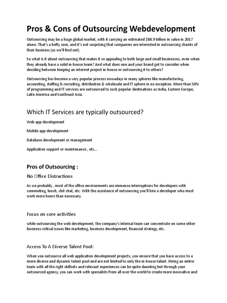 Pros and Cons of Web Development Oursourcing | PDF | Outsourcing | Web ...