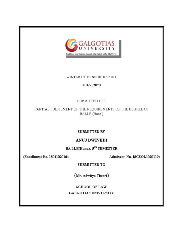 Anuj Dwivedi Winter Internship Report 2020 | PDF | Law School | Justice