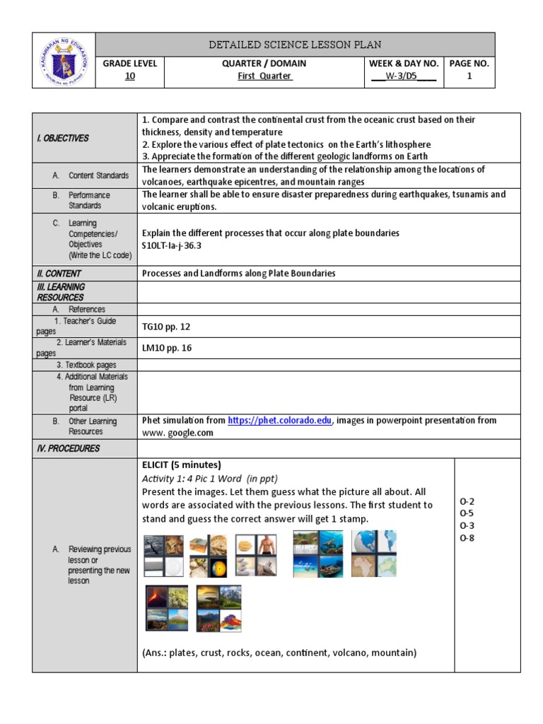 Science 10 7es Lesson Plan Quarter 1 Week 3 Day 5 | Plate Tectonics ...