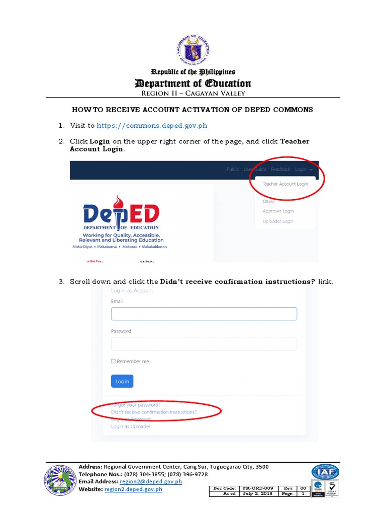 Instructions How To Receive DepEd Commons Activation Email PDF | PDF