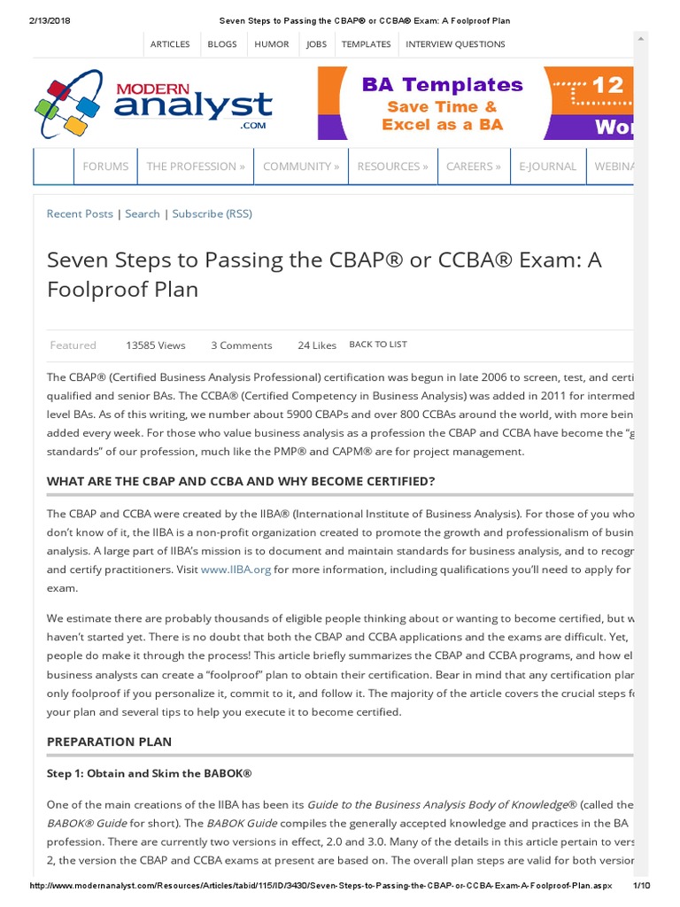 Seven Steps To Passing The CBAP® or CCBA® Exam - A Foolproof Plan | PDF ...
