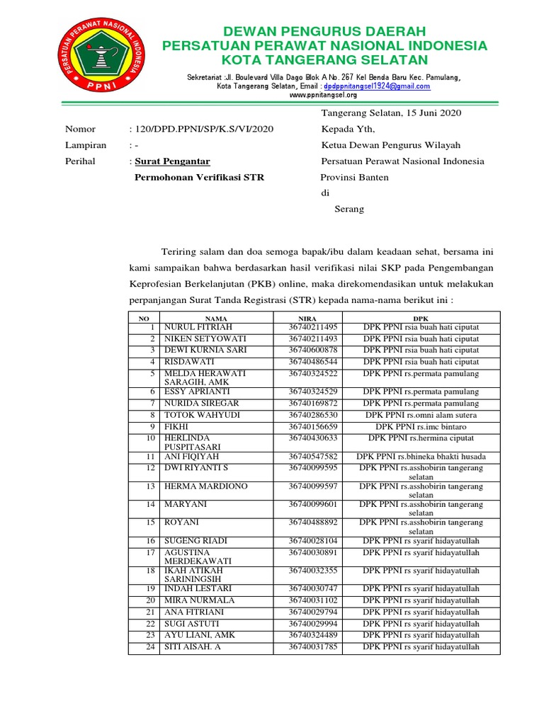 Surat Pengantar Verifikasi STR Prov 15 Juni 2020 | PDF