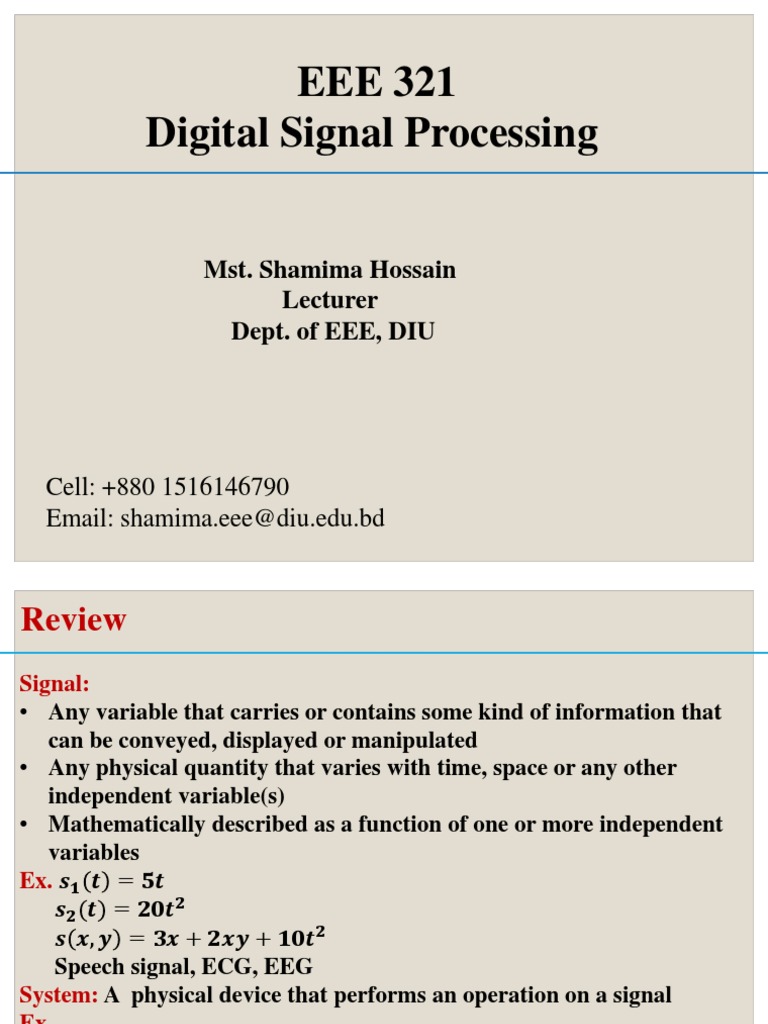 EEE 321 Digital Signal Processing: Mst. Shamima Hossain Lecturer Dept ...