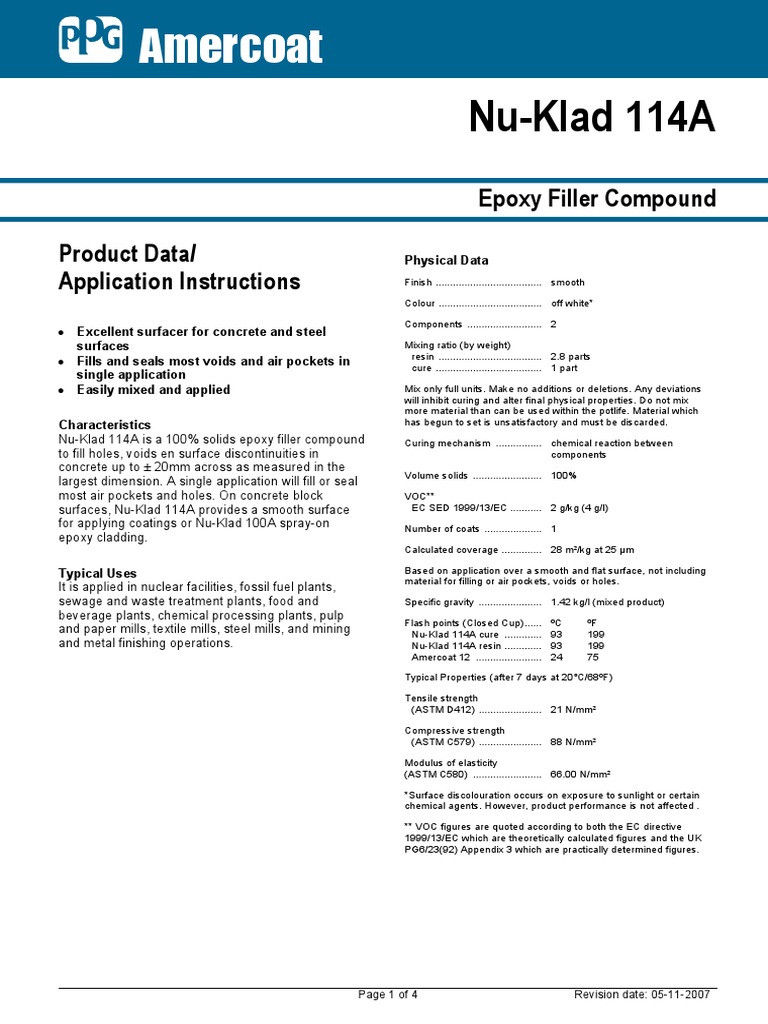 Nu-Klad 114A: Epoxy Filler Compound Product Data/ Application ...
