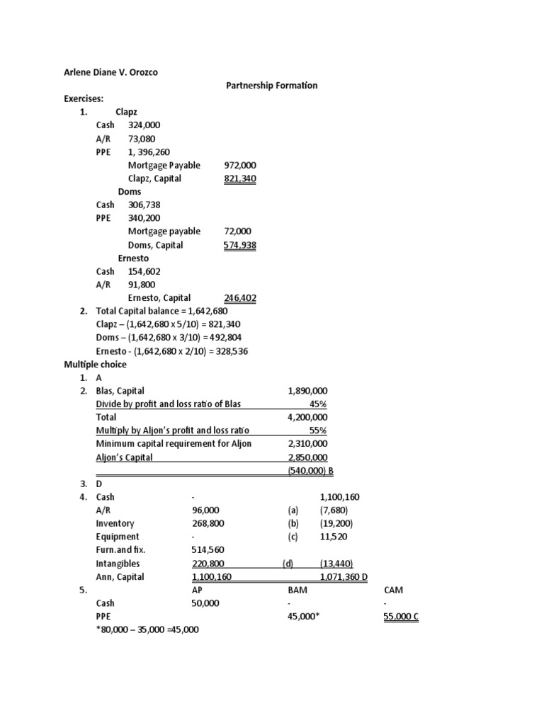 Partnership Formation Exercise | PDF | Banking | Financial Accounting