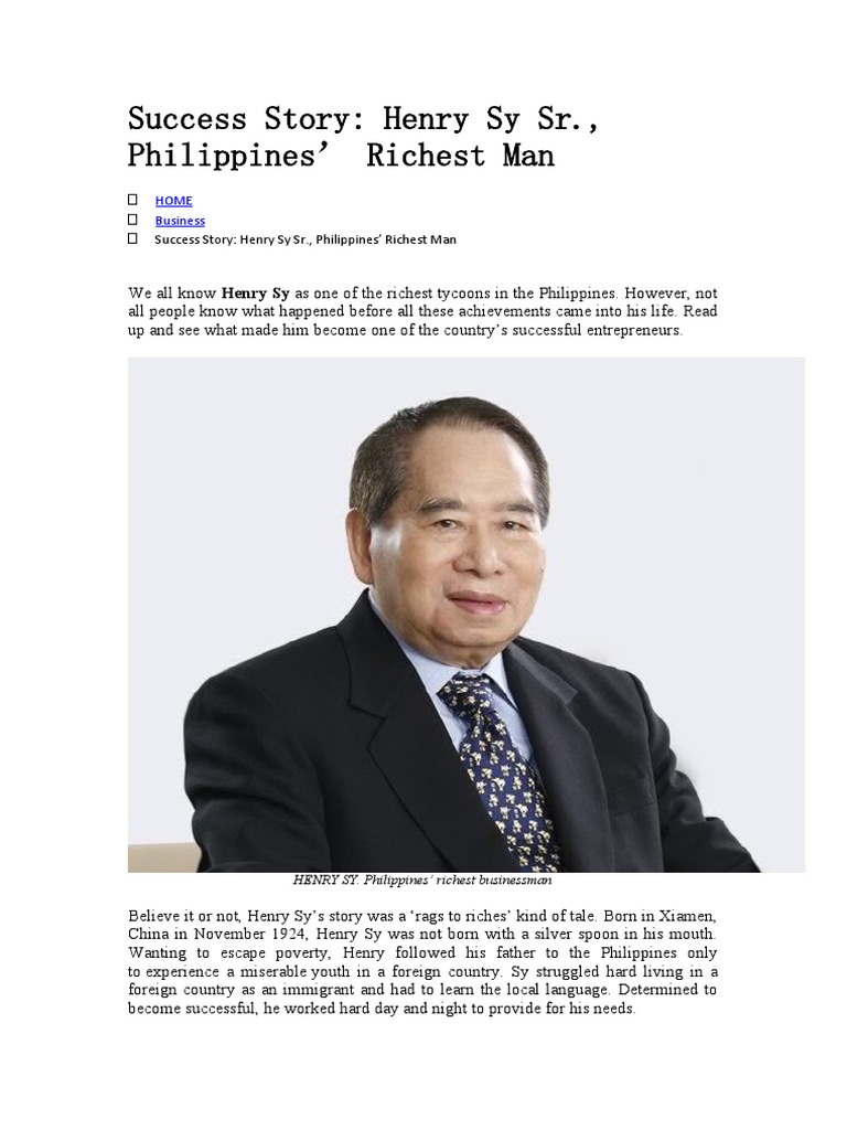 Success Story of Henry Sy Sr. | PDF | Economies | Business (General)
