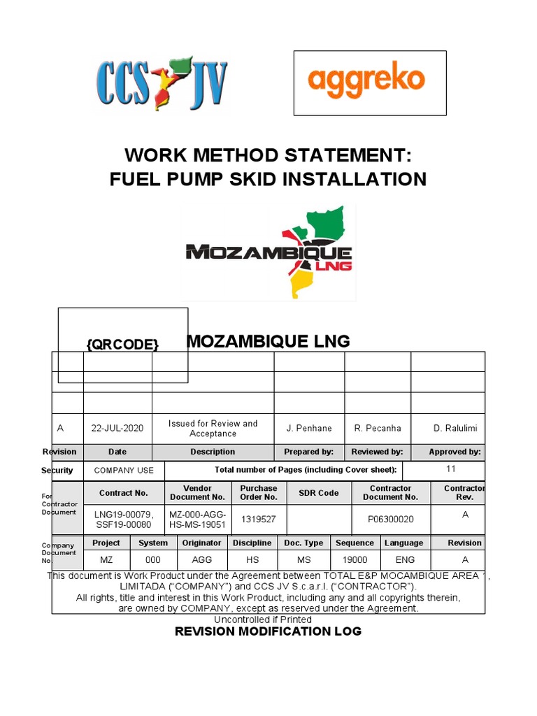 Work Method Statement Fuel Pump Skid Installation (Rev A) | PDF ...