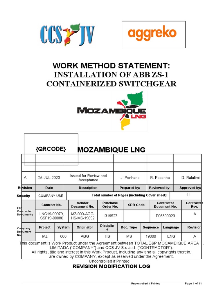 Work Method Statement Installation of ABB ZS-1 Containerized Switchgear ...