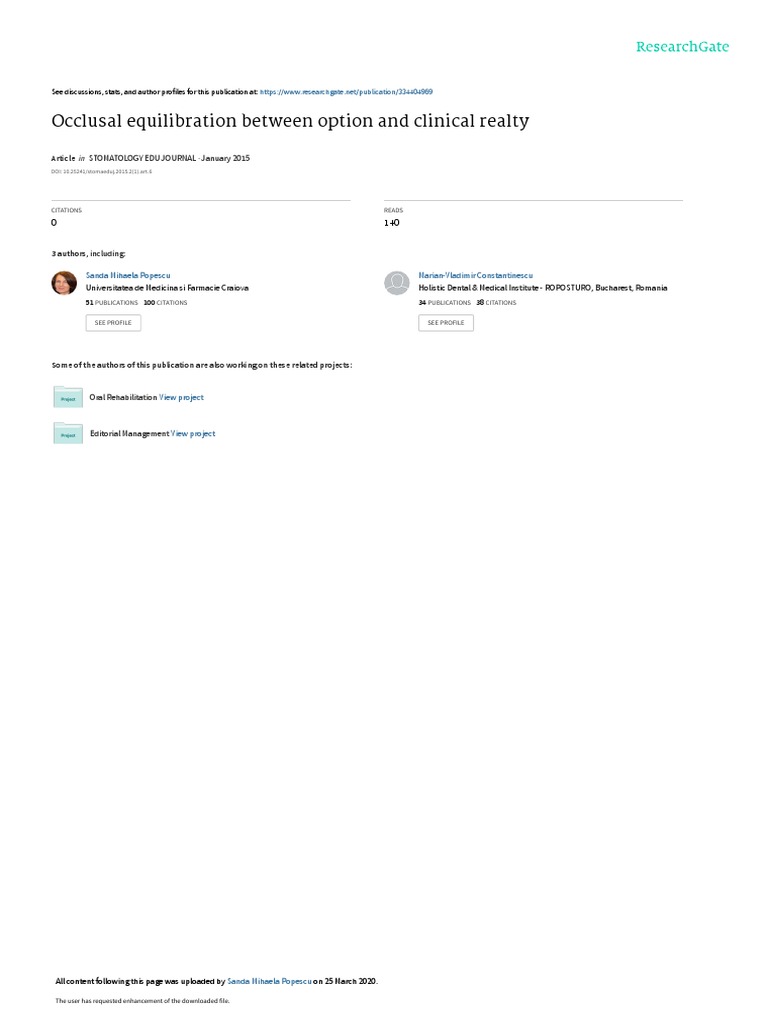 Occlusal Equilibration Between Option and Clinical Realty | PDF | Human ...