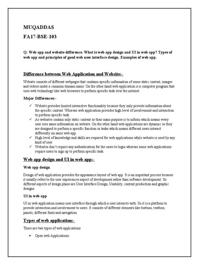 Muqaddas FA17-BSE-103: Difference Between Web Application and Website | PDF | Application ...