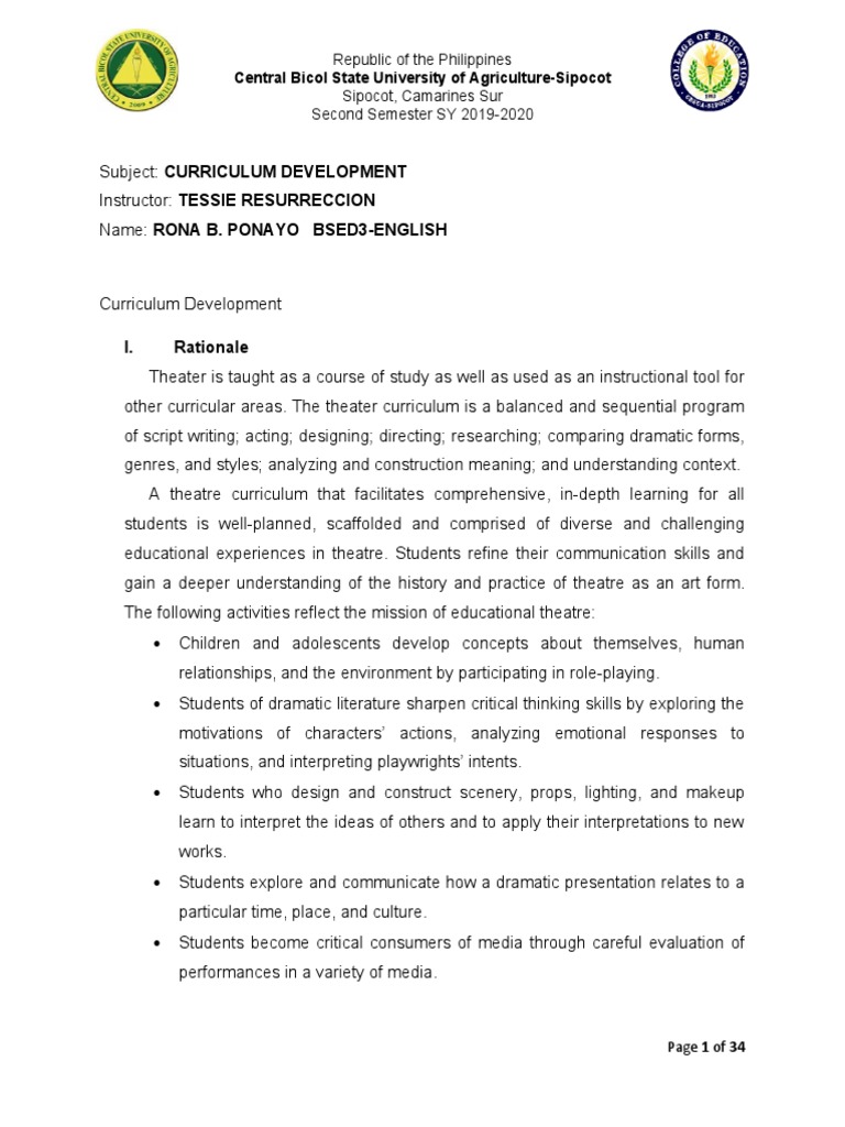 Project in CurDev (Ponayo) | PDF | Curriculum | Theatre