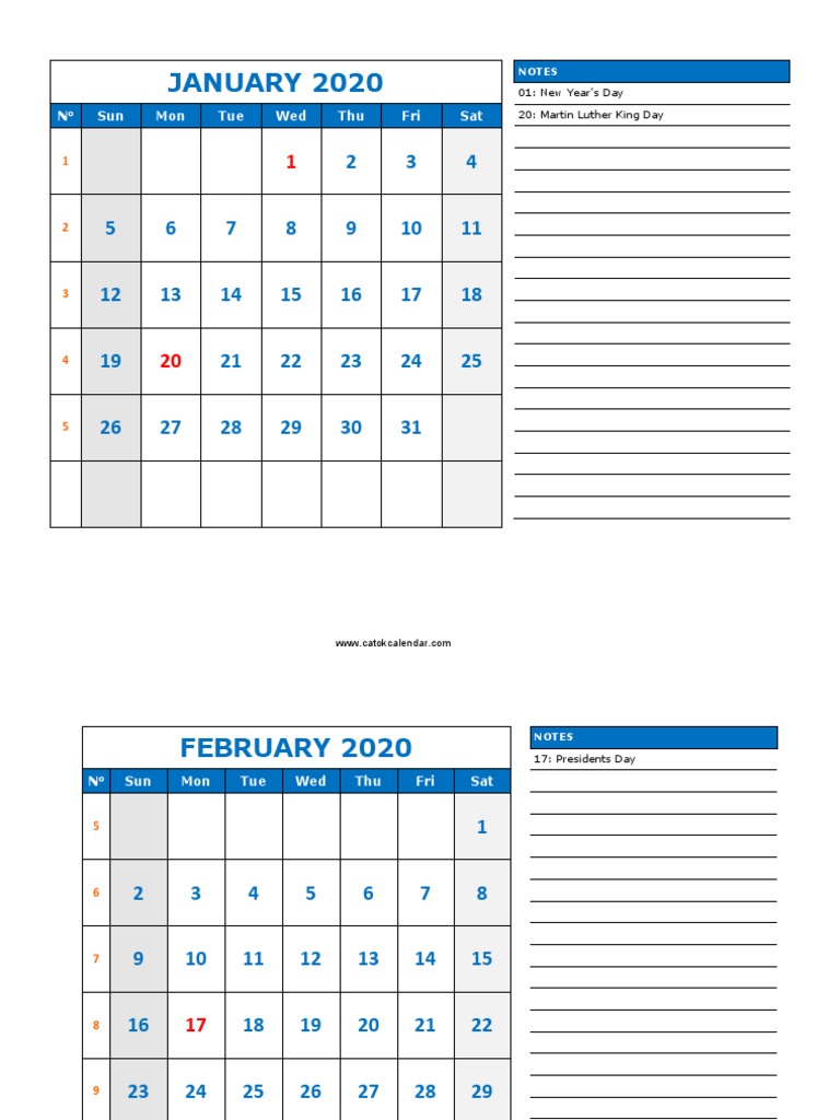 Printable Monthly 2020 Calendar Large Space Appointment Notes | PDF ...