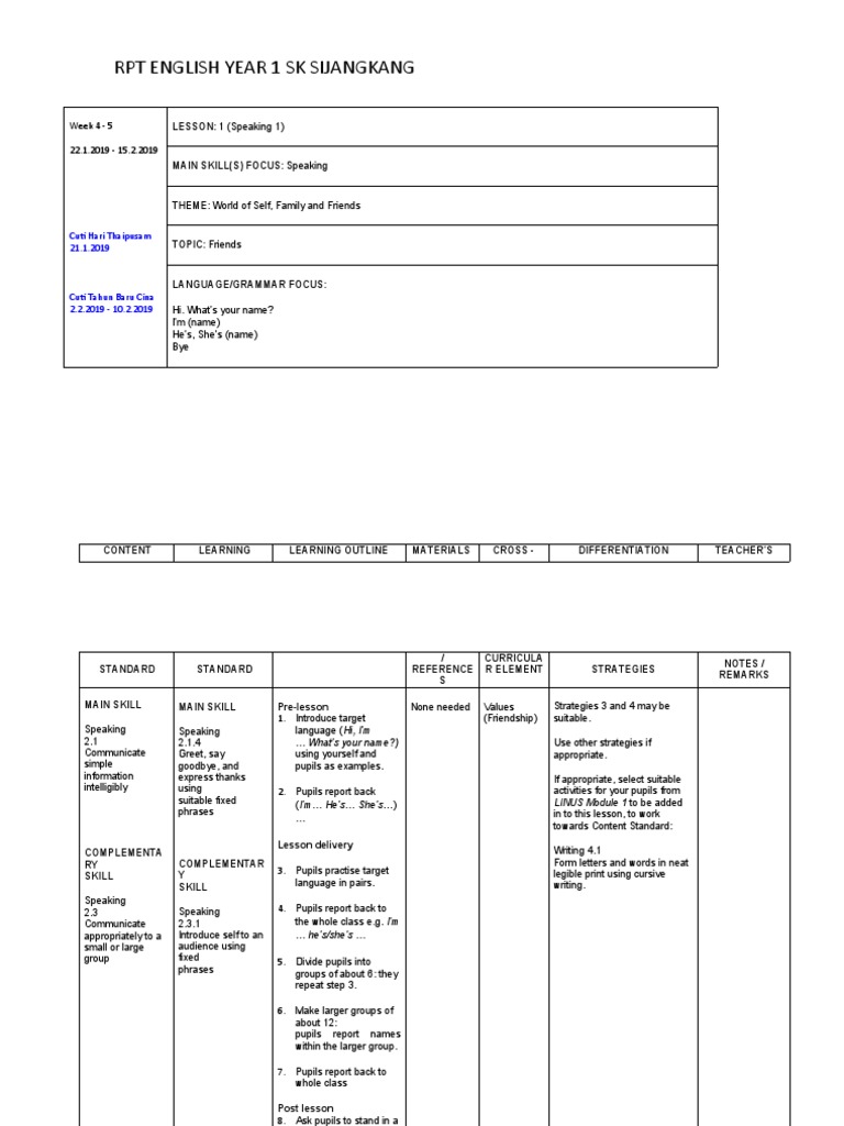 RPT English Year 1 | PDF | Word | Letter Case