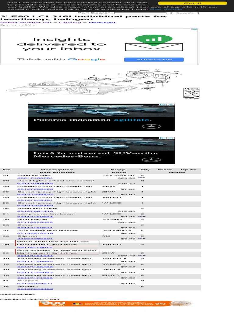 Online BMW Parts Catalog | PDF | Headlamp | Equipment