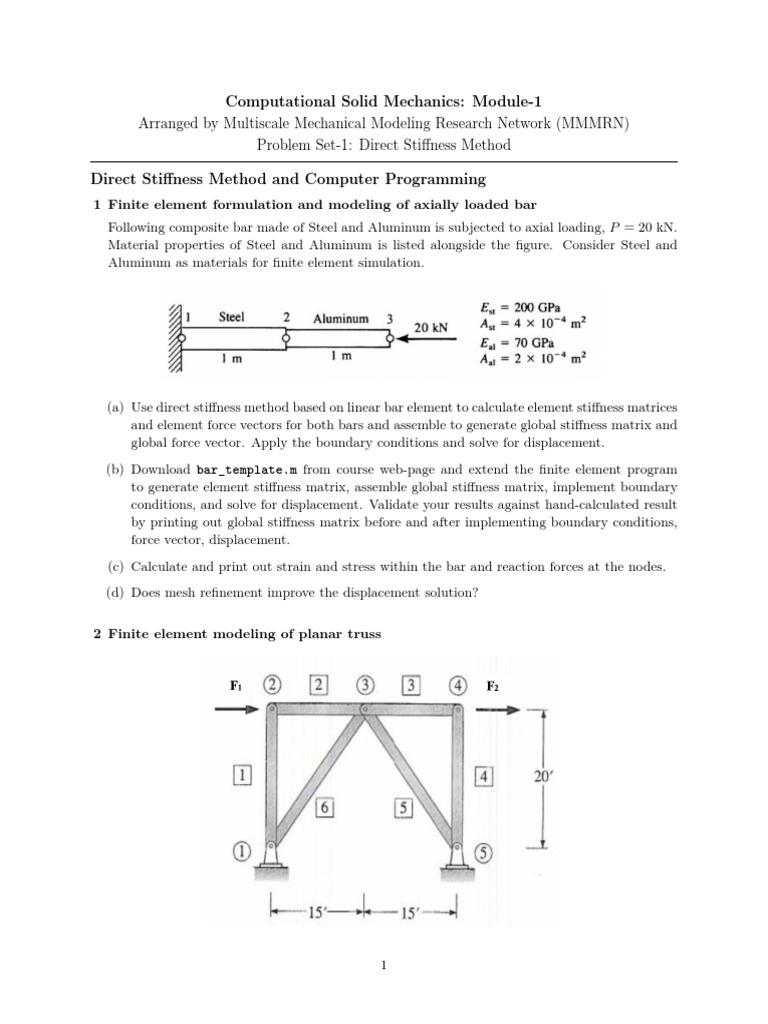 Arranged by Multiscale Mechanical Modeling Research Network (MMMRN) Problem Set-1: Direct ...