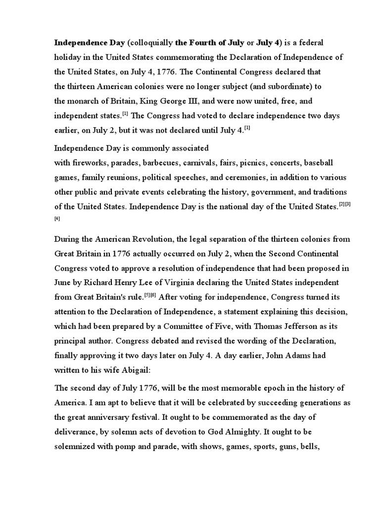 History and Significance of Independence Day | PDF | Independence Day ...