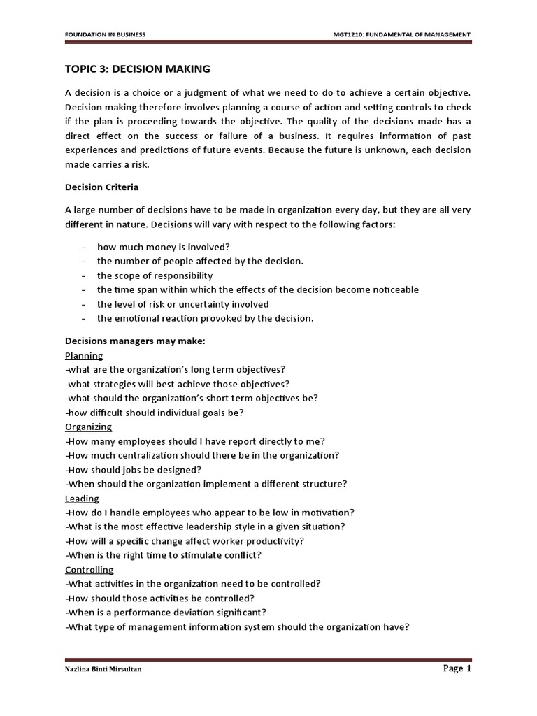 Decision Making | PDF | Group Decision Making | Decision Making