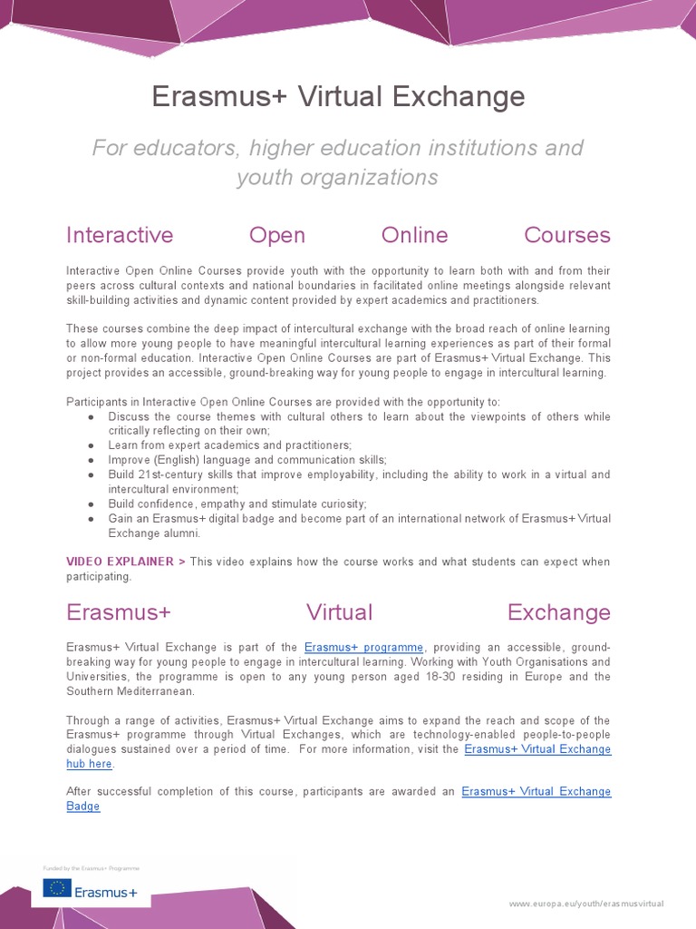 Erasmus+ Virtual Exchange - iOOC Opportunities 2020 | PDF | Cross ...