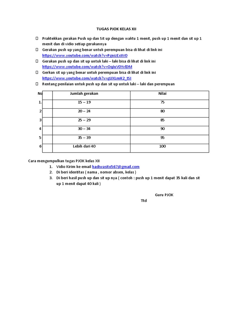 Tabel Penilaian Push Up Dan Sit Up | PDF